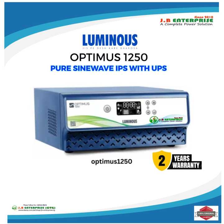 Luminous Optimus 1250+ IPS UPS | 924 Watt | Pure Sine Wave Inverter | 2 ...