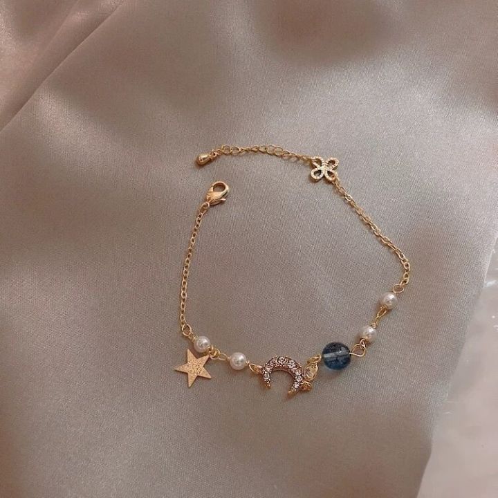 Classic Chain Bracelet Stars Moon Pearl Bracelets Wrist Chain Bracelet ...