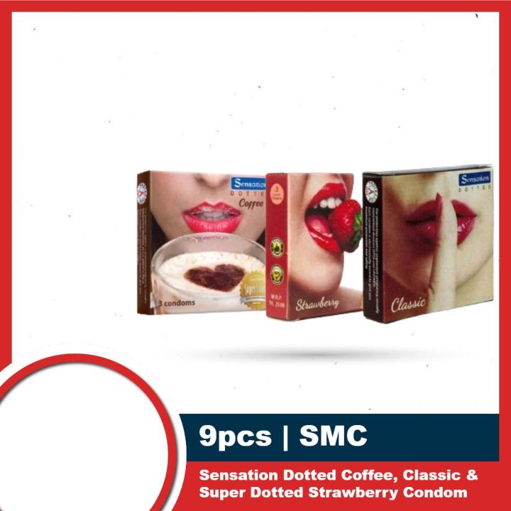 Sensation Mix - 3x3=9pcs-1 Pack Dotted Coffee Condom, 1 Pack Dotted Classic Condom & 1 Pack ...