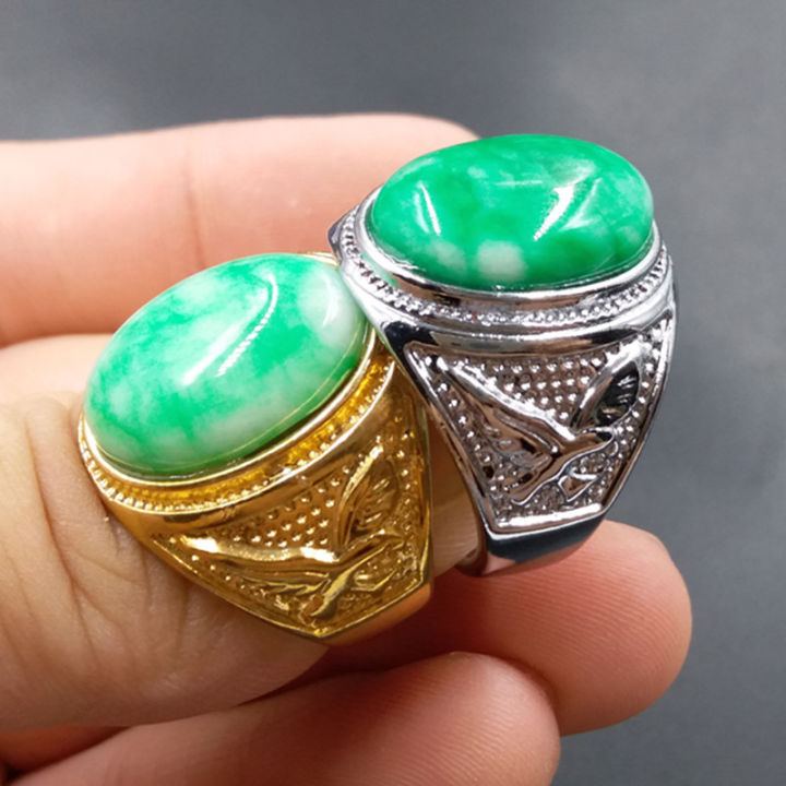 Cold jade ring Dry green jade ring Men's large jade ring Ground jade ...