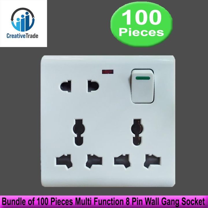 Bundle of 100 Pieces Multi Function Universal Wall Gang Socket - 8 Pin Gang Universal Socket ...