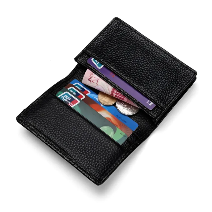 AK-CH01 Leather Card Holder Mini Wallet Black Color | Daraz.com.bd