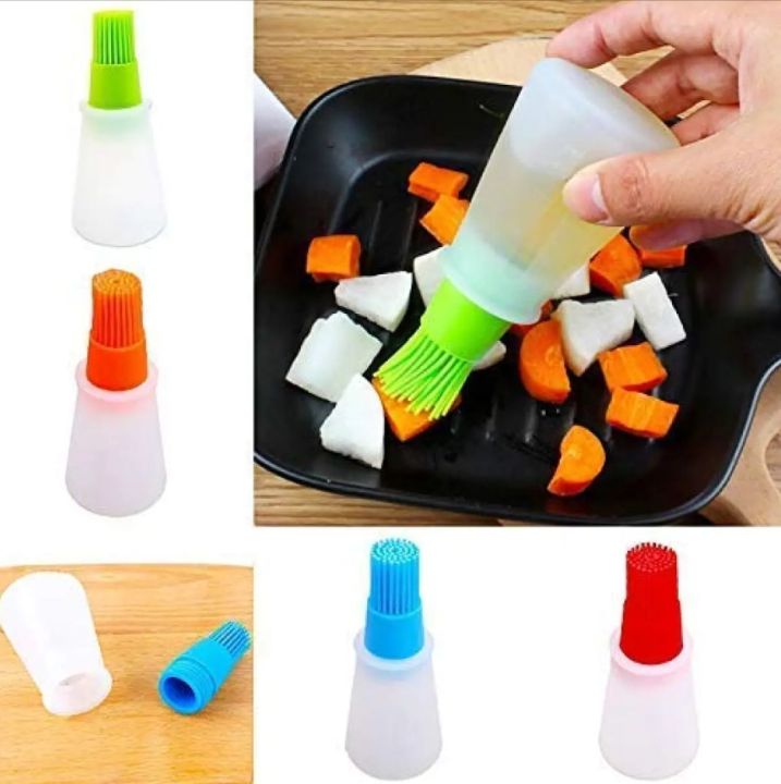 Oil Bottle Tool with Silicone Brush Heat Resistant BBQ Basting Barbecue ...