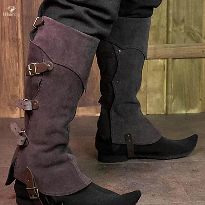 Costume Boots Covers Faux Leather Gothic Punk Leg Guards Waterproof ...