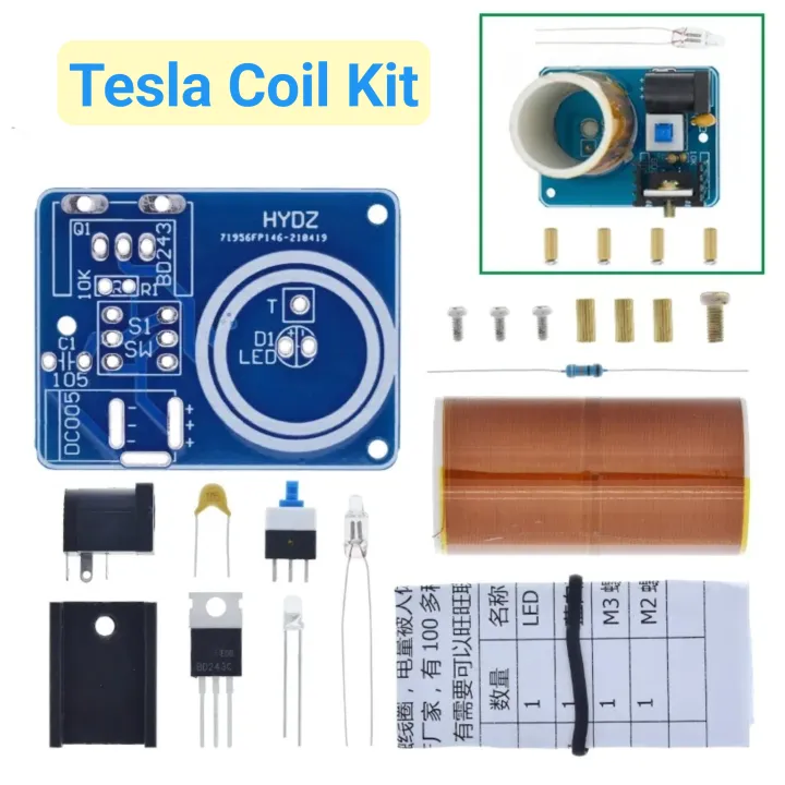 BD243 Mini Tesla Coil Kit Magic Props DIY Parts Empty Lights Technology ...
