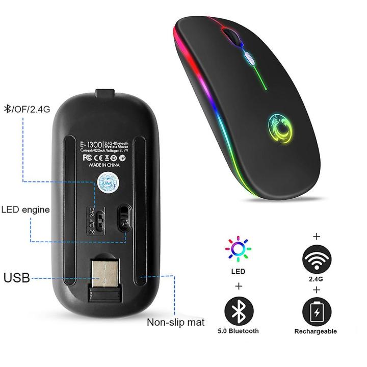 2.4G Wireless Mouse RGB Rechargeable Bluetooth Mice Wireless Computer ...