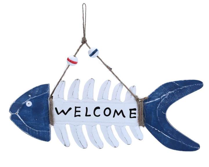 Mediterranean Style Bars Wooden Fish Bone Welcome Wall Door Hanger ...