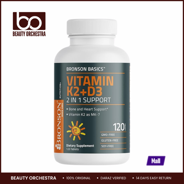 Bronson Vitamin K2 + D3 5,000 IU (125 mcg) - 120 Capsules | Daraz.com.bd