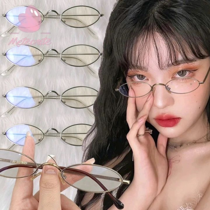 Metal Frame Glasses Women Girls Gold Silver Small Oval Glasses Y2K ...