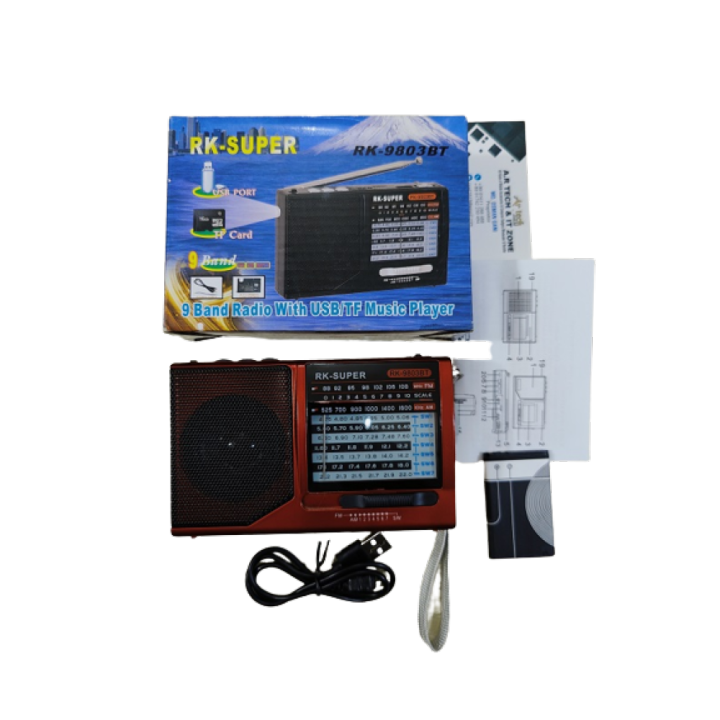RK 9803 Bluetooth 9 Band FM Radio With USB TF Music Player | Daraz.com.bd