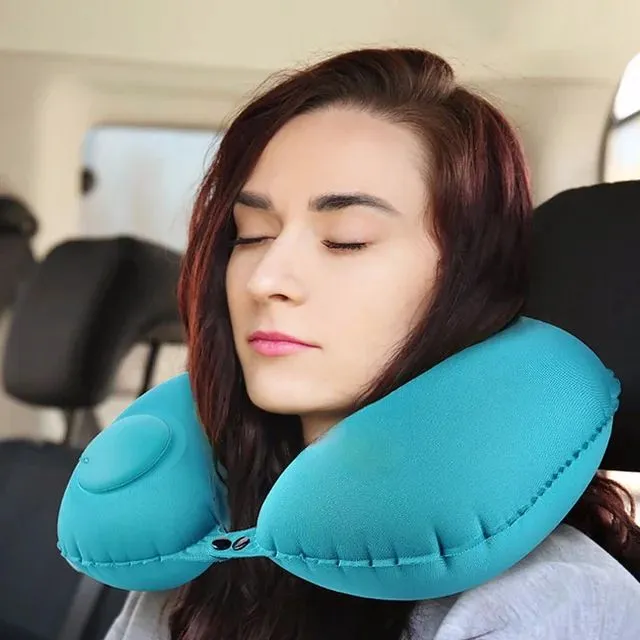 U-Shape Travel Pillow premium Air Inflatable Pillows Folding Press Type ...