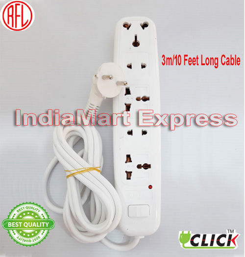Multi Extension 2 Pin Click Socket 5 Port 9 Feet Cable power extension ...