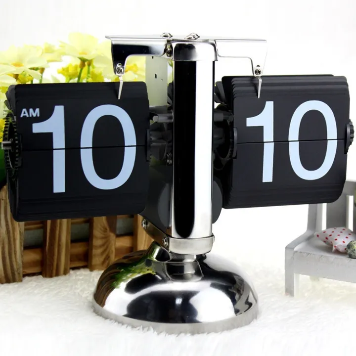 Small Scale Table Clock Retro Flip Over Clock Stainless Steel Flip ...