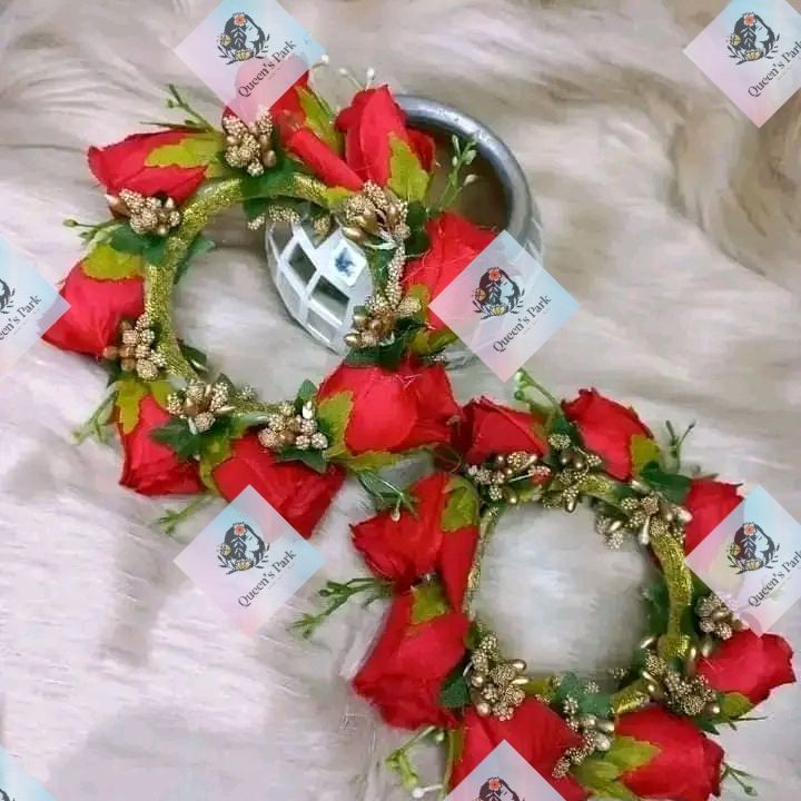 New design floral bangles red rose flower bangles 2 piece floral ...