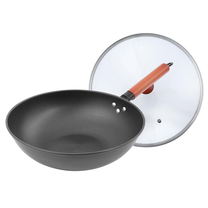 12-inch Cast Iron Wok Fry Pan PFOA-Free Nonstick Stir-Fry Pan with Flat ...