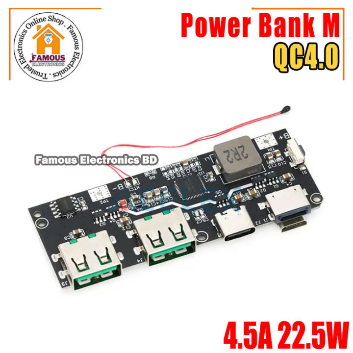 QC4.0 QC3.0 LED Dual USB 5V 4.5A 22.5W Micro/Type-C USB Mobile Power Bank 18650 Charging Module ...