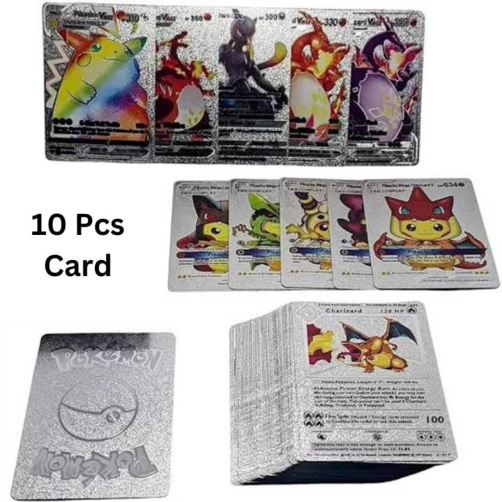 10 PCS Silver Foil Pokemon Cards Including Tag Team,Tag Cosplay, Rare ...