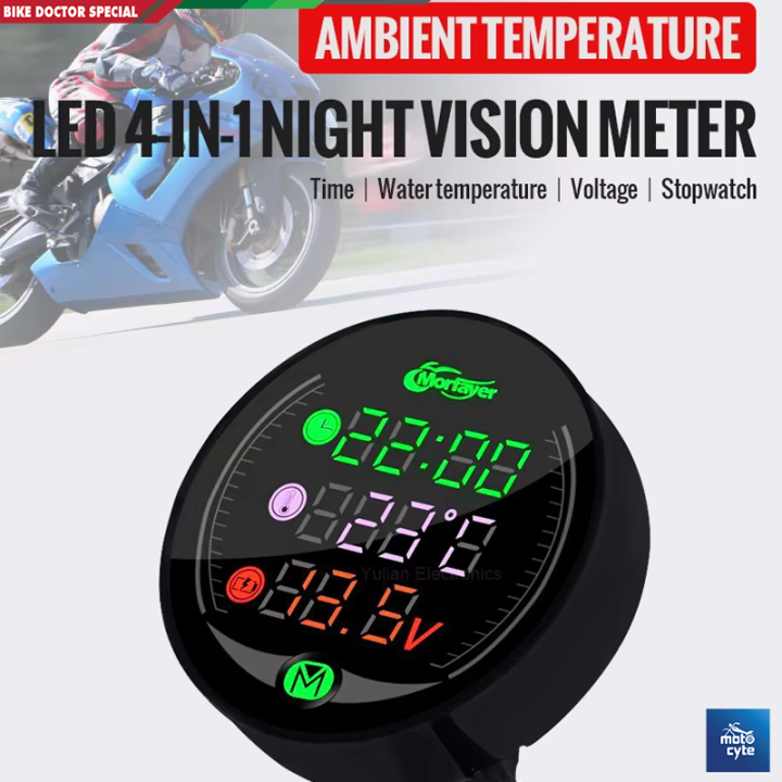 MORAFAYER Water-resistant Volt Meter for All Motorcycle (Mirror Base)-1 ...