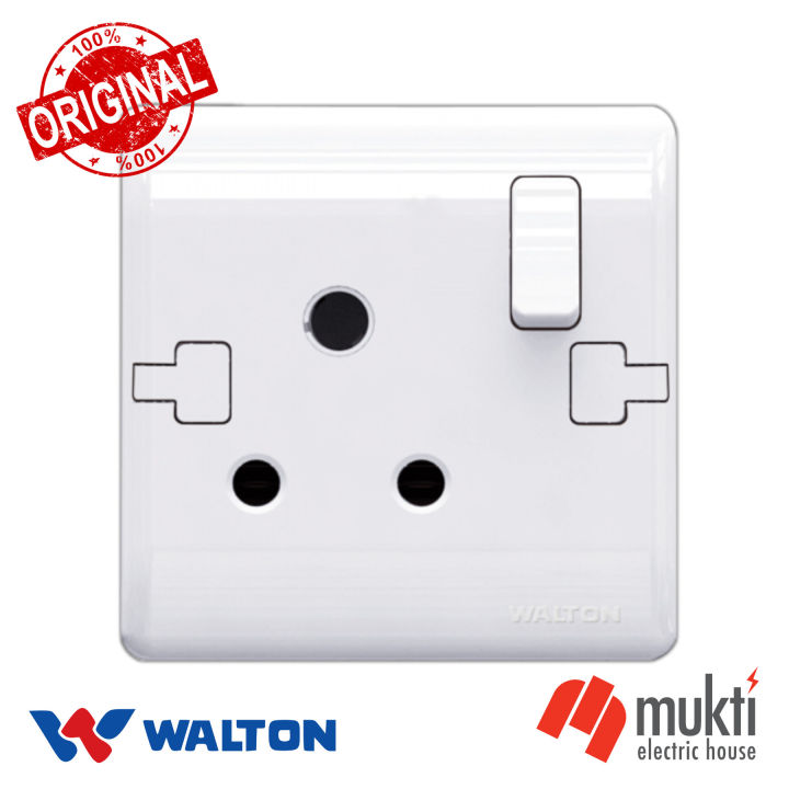 WALTON W1 Series Pearl White 15A Three Pin Round AC Socket with Switch ...