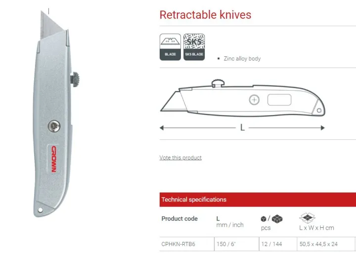 Crown Retractable Anti Cutter 6" (150mm) CPHKN-RTB6 | Daraz.com.bd