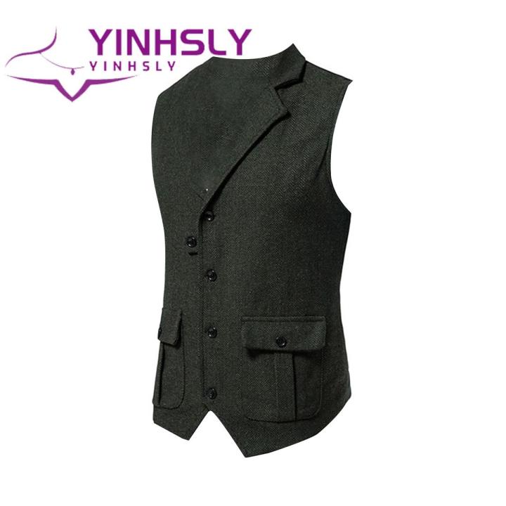 Men Waistcoat Solid Color Single Breasted Lapel Vest Jacket | Daraz.com.bd