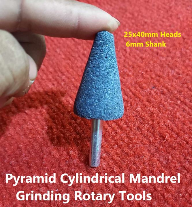Pyramid 25x40mm Heads BLACK Corundum Cylindrical Mandrel 6mm Shank ...