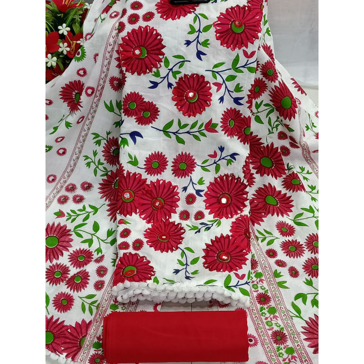 Latest Collection Screen Print Cotton Three Piece [3PC] | Daraz.com.bd