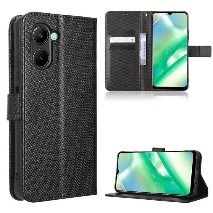 Wallet leather for realme C33 case magnetic book stand flip card ...