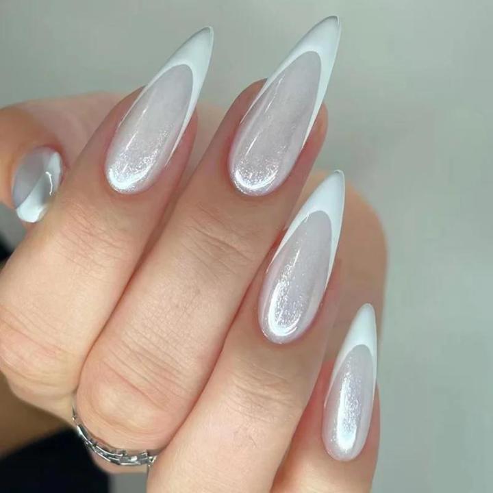 24Pcs Aurora French Finished Fingernails Long Stiletto False Nails ...