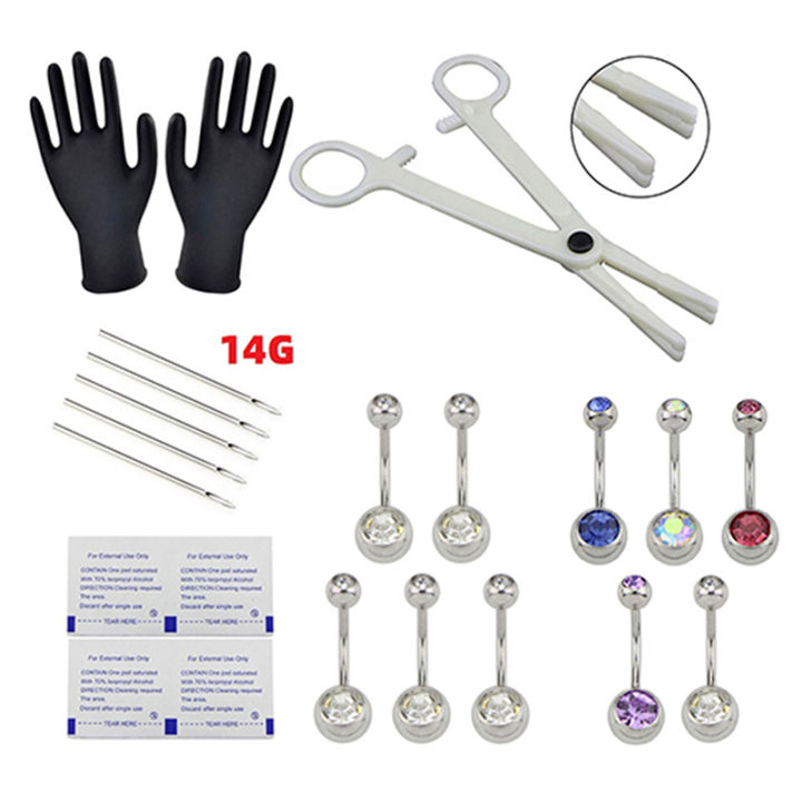 16pcs Body Piercing Ornaments Kit With Needle Pack Septum Belly Button ...