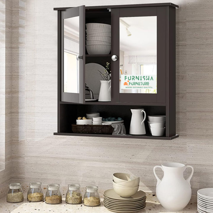 Kitchen Cabinet With 2 Mirror Doors And jur Storage Shelf - Wall ...