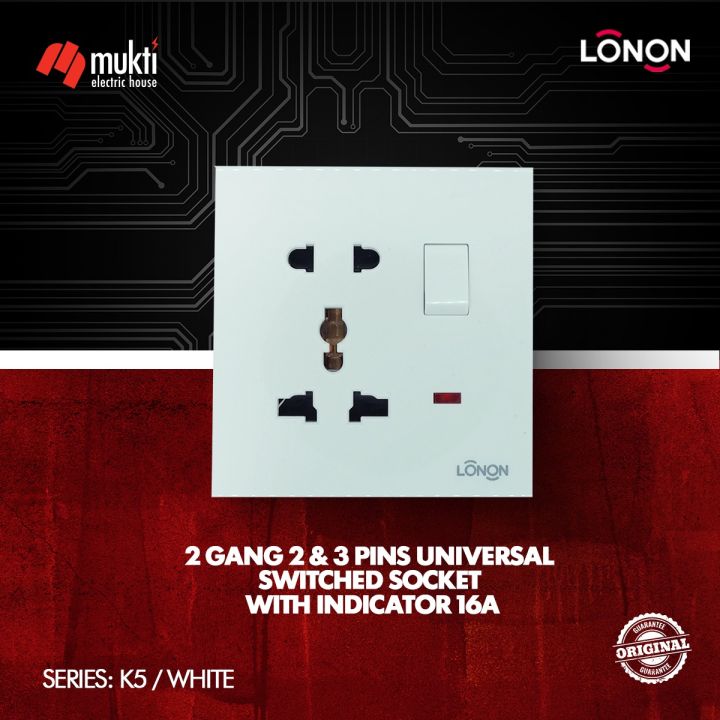 LONON K5 Series 16A Five Pin Multi with Neon Indicator White Function Universal Switched 5Pin ...