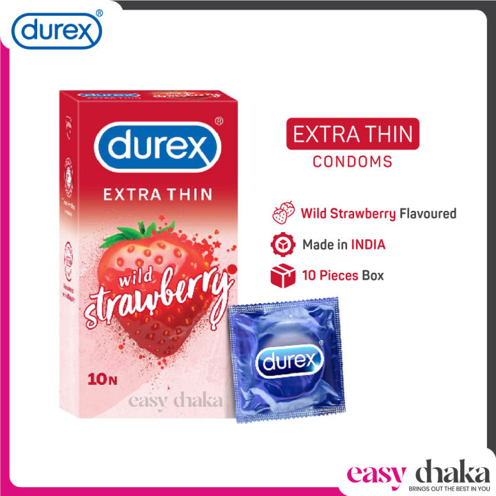 Durex Extra Thin Strawberry Flavoured Condoms - 10 Pcs Pack (Made in India) | Daraz.com.bd