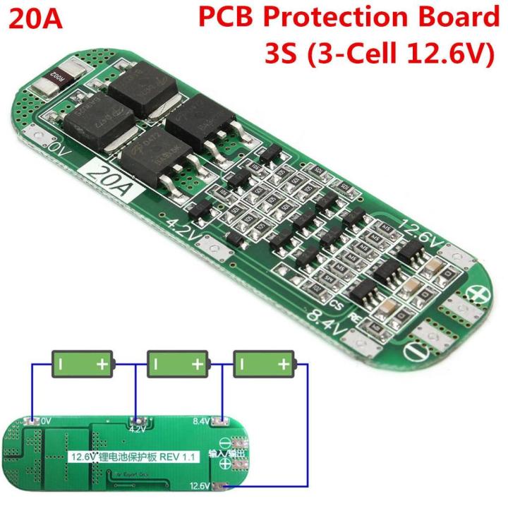 Green 3S 20A BMS Battery Protection Board 3S 20A 12.6V 18650 AA AAA ...