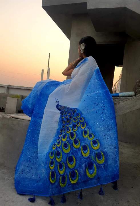 Exclusive Designer Hand Print Resom silk Saree / Resom suti Saree Super ...