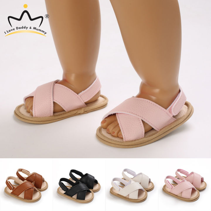 Fashion Simple Boys Girls Non-Slip Sandals Solid Cross Strap Kids ...