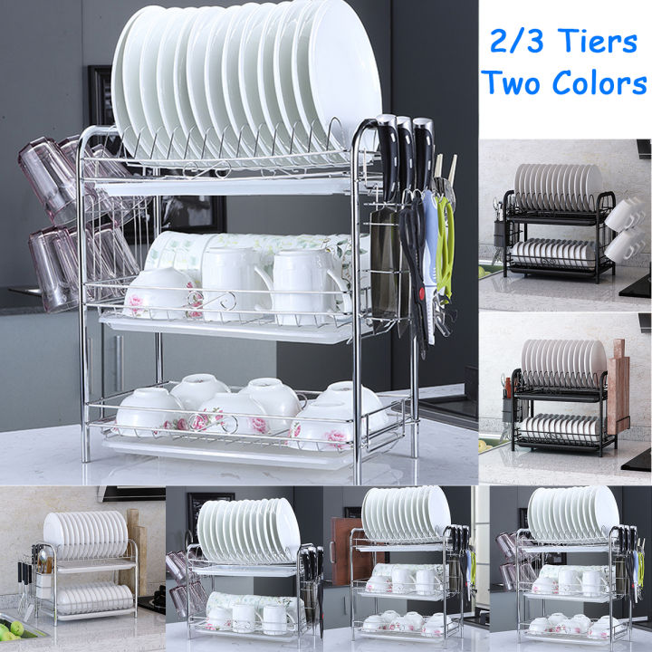 Dish Drainer Rack 3 Tier Kitchen Cutlery Cup Plates Holder Sink Rack ...