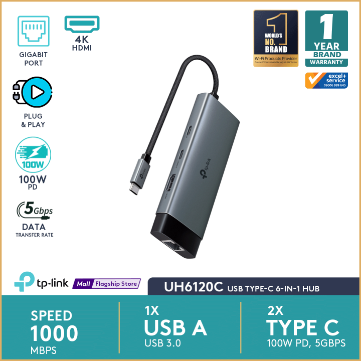 TP-Link UH6120C USB-C 6-in-1 Multi-Port Hub (4K@60Hz HDMI, Gigabit ...