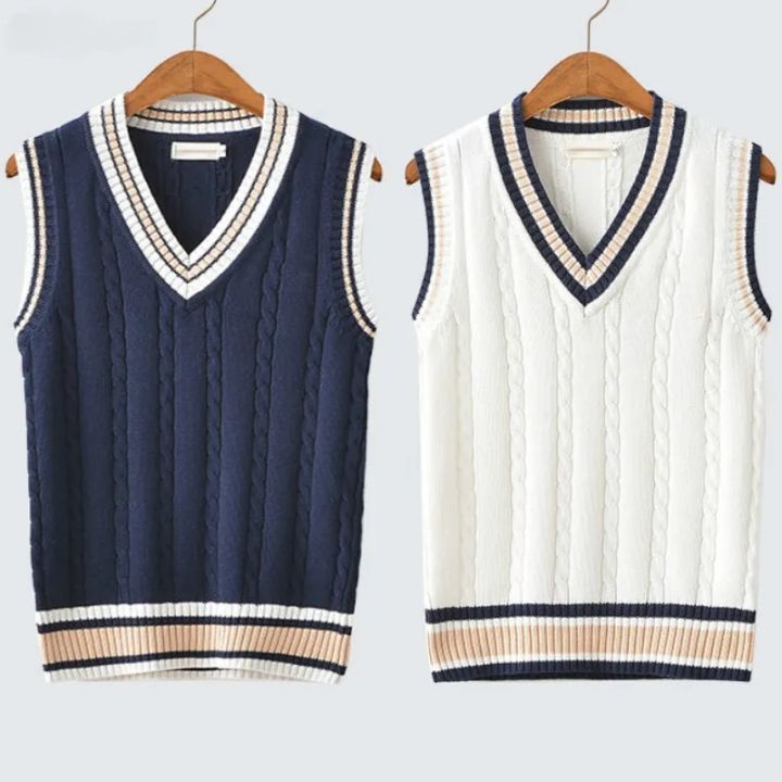 Sweater Vest Men Thicken V-neck Sleeveless Knitted Sweaters Vests ...