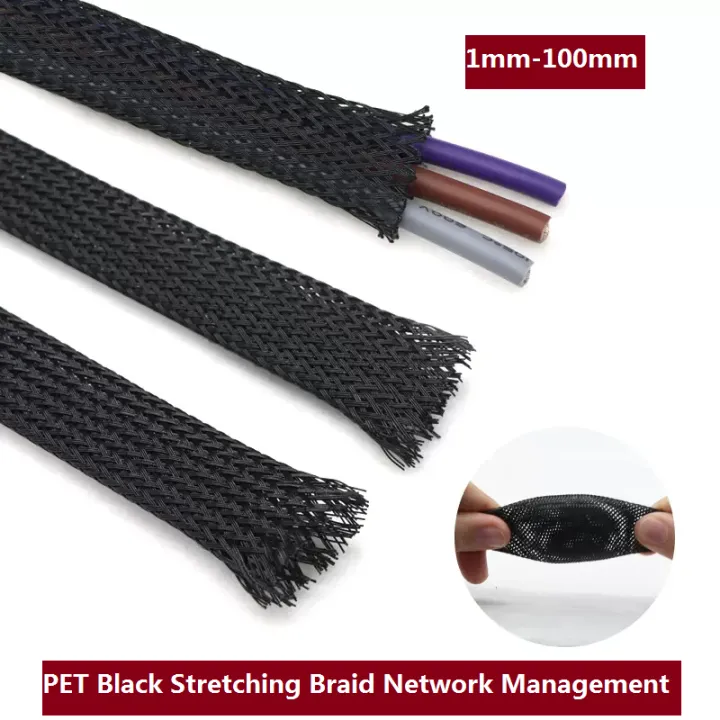 1-100mm PET Expandable Woven Mesh Tube black nylon mesh fire-resistant and wear-resistant wire ...