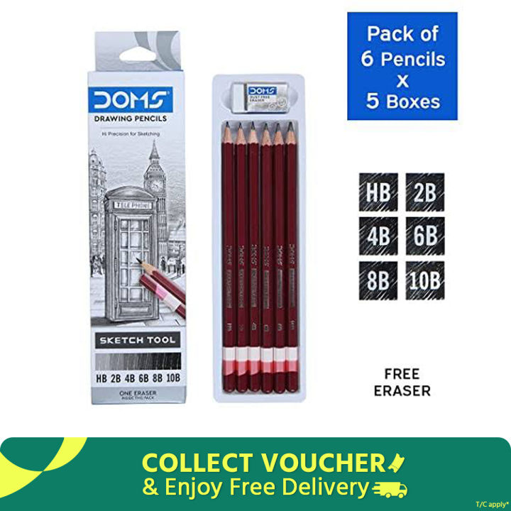 DOMS DRAWING & SKETCH PENCIL SET - HB 2B 4B 6B 8B 10B & ERASER | Daraz.com.bd