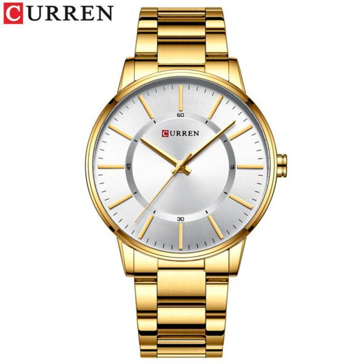 CURREN 8385 Golden Stainless Steel Analog Watch For Men - White ...