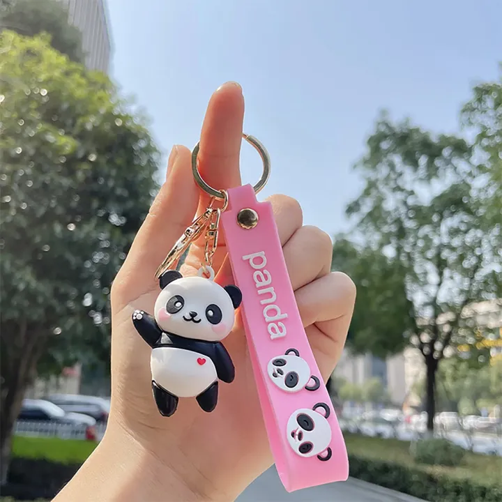 Cartoon Waving Bear Keychain Soft Lovely Panda Accessories Couple PVC ...