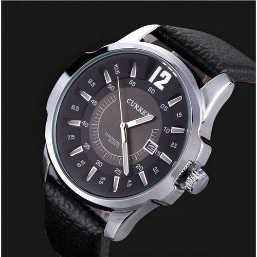 PU Leather Analog Watch for Men With Date - Black | Daraz.com.bd