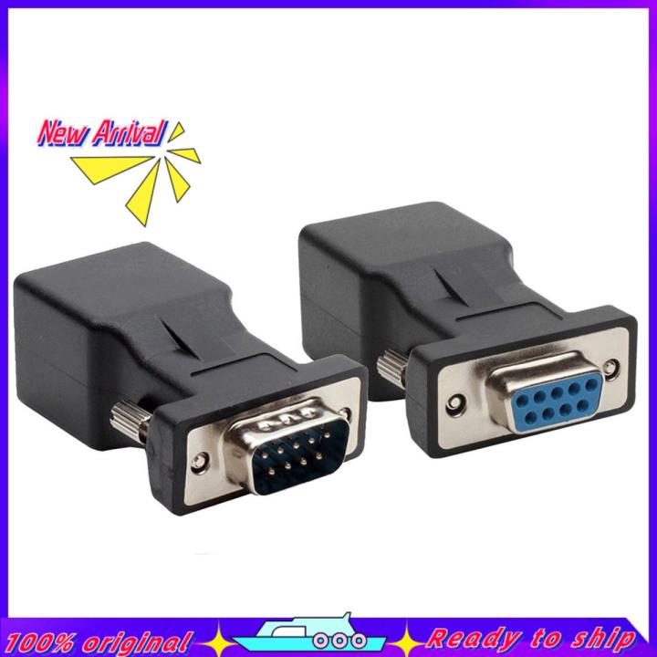 2Pcs 9 Pin Serial Port DB9 RS232 Male Female to RJ45 Cat5e/6 Ethernet ...