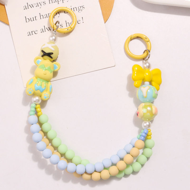 Fresh Fashion Colorful Bear Hand-painted Beads Bow Keychain Beaded ...