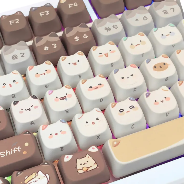 Cute Meow Keycaps Cat Head MAO Profile PBT Square Key Cap Thermal ...
