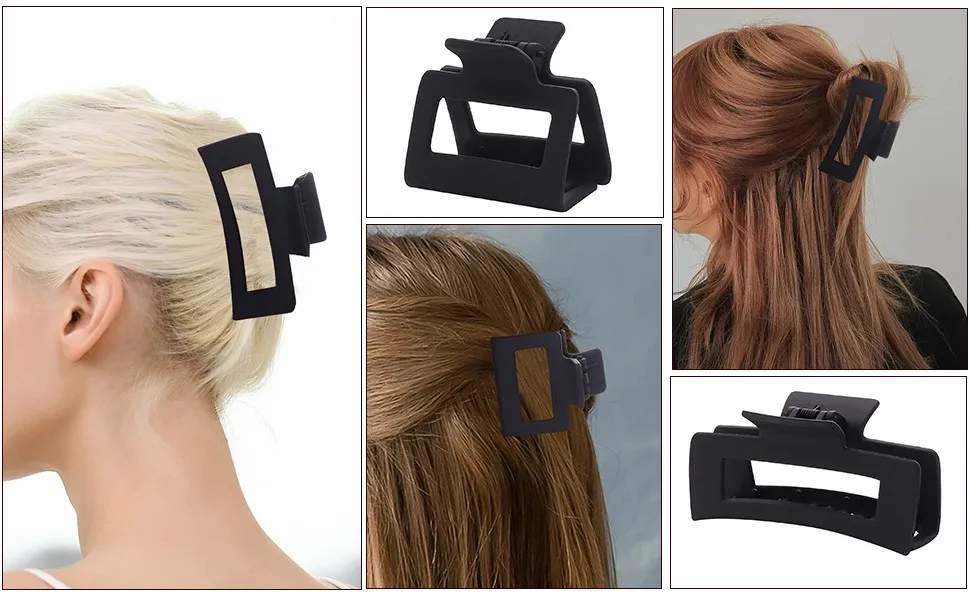 6 pack (3x3) Black Square Claw Clips, Big and Small Neutral Rectangle ...