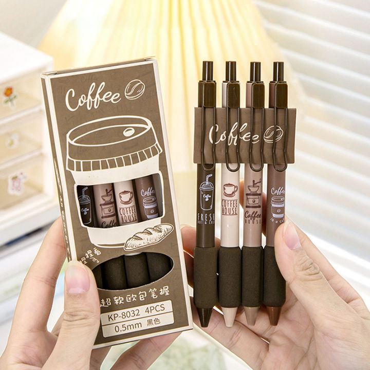 4pcs Coffee Soft Bread Gel Pen Set 0.5mm for Writing Office School ...