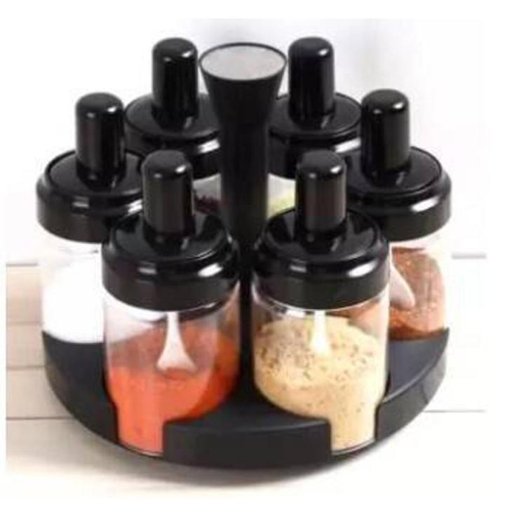 Gourmet Rotating Herb Spice Jar Rack 6pc Glass Bottles Black Shaker Top ...